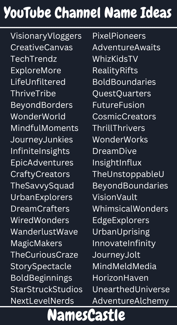 YouTube Channel Name Ideas: Creative Titles for Your Content - Namescastle