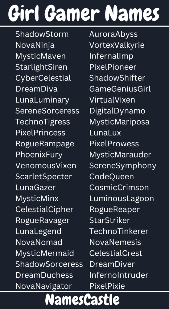 500 Girl Gamer Names Cool Unique Swag Creative Stylish