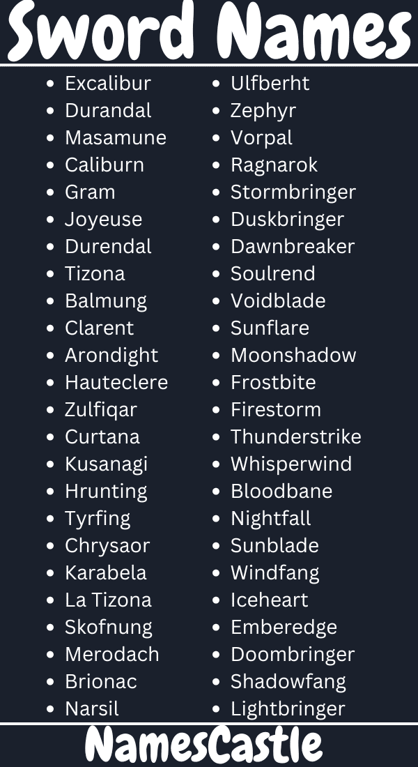 530+ Sword Names Creative Unique Cool Funny Cute & Epic