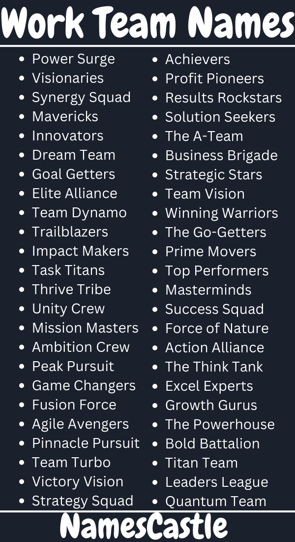 500 Work Team Names Unique Creative Funny Cool Cute