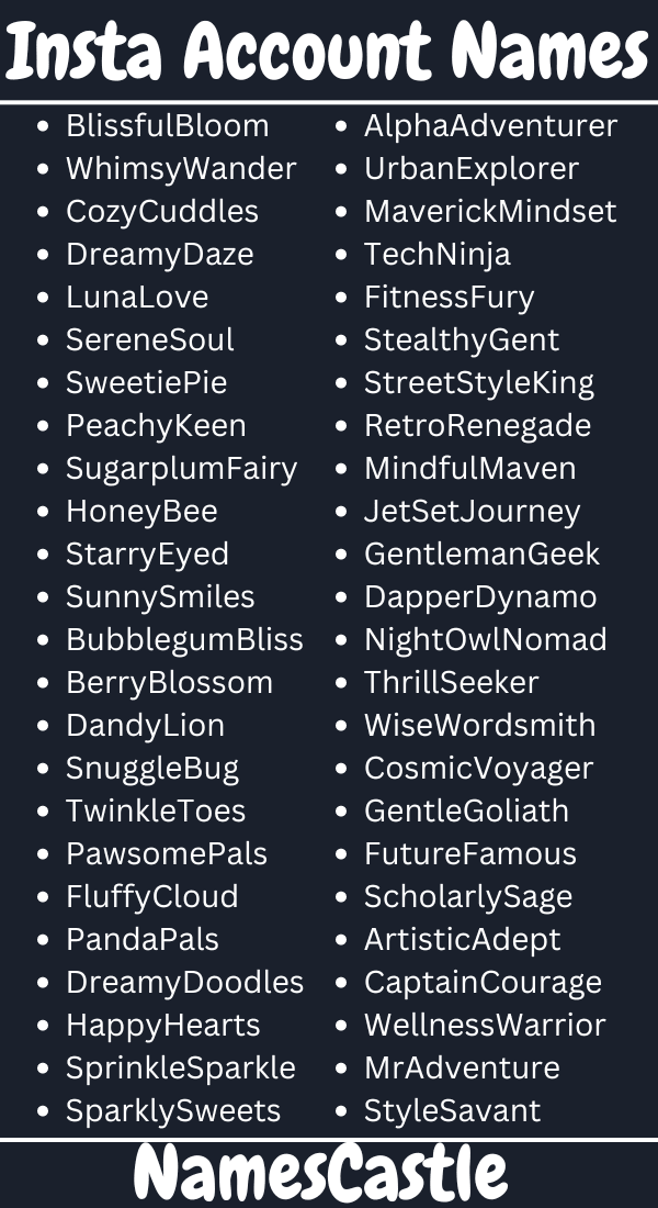 Creative and Unique Account Names for Instagram