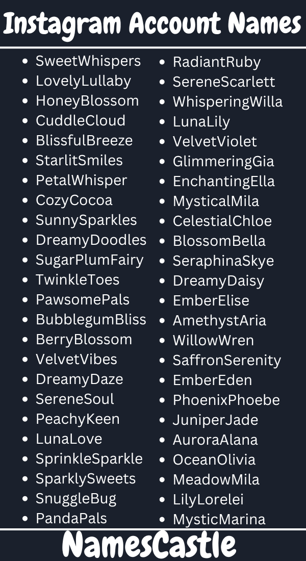 570+ Instagram Account Names Unique Creative & Stylish