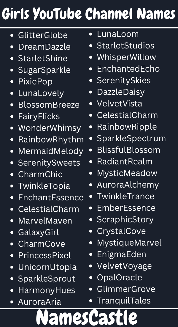 550+ YouTube Channel Names For Girls Unique & Creative Idea