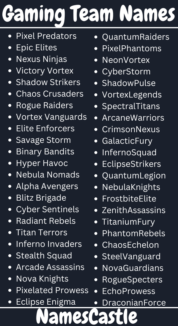530+ Gaming Team Names Unique Creative Stylish Cool & Swag