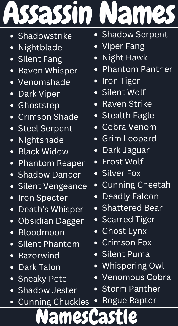 530+ Assassin Names Stylish Creative Unique Funny Cool & Cute