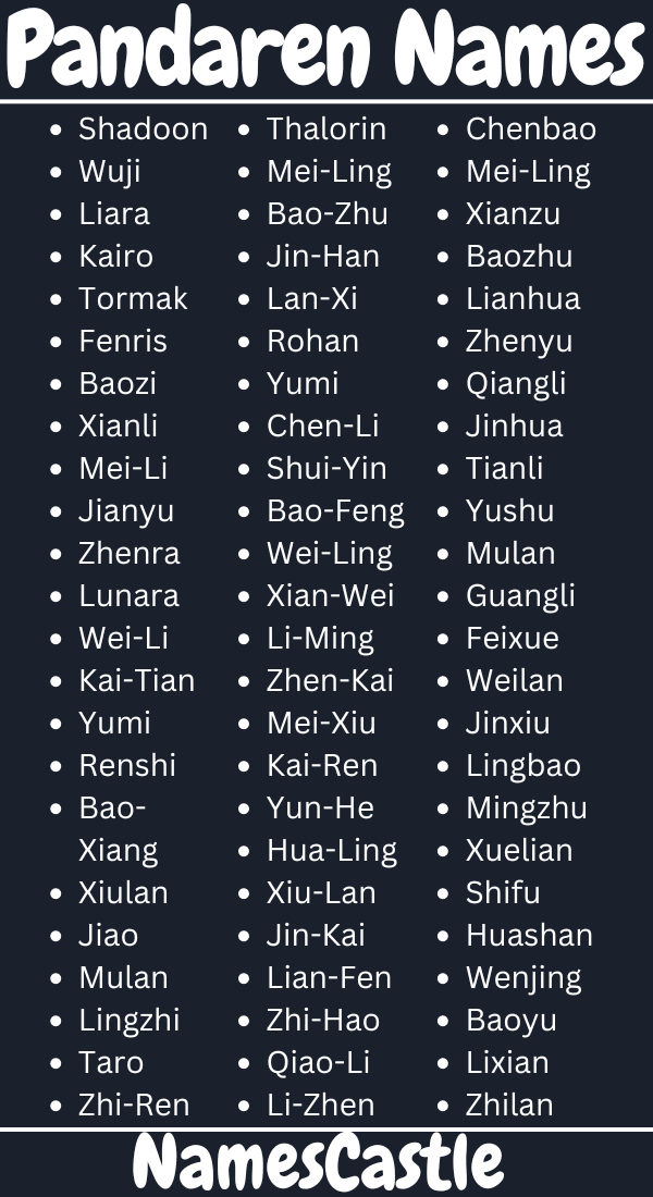 570+ Pandaren Names Creative Unique Funny Cool & Stylish