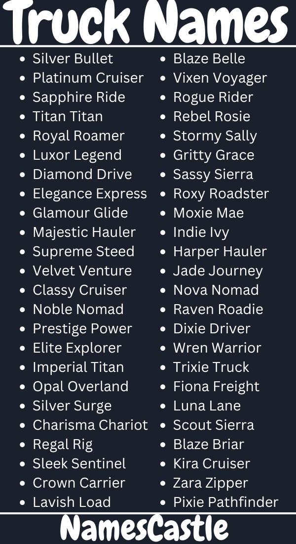 530+ Names For A Truck Unique Creative Stylish Cool & Cute