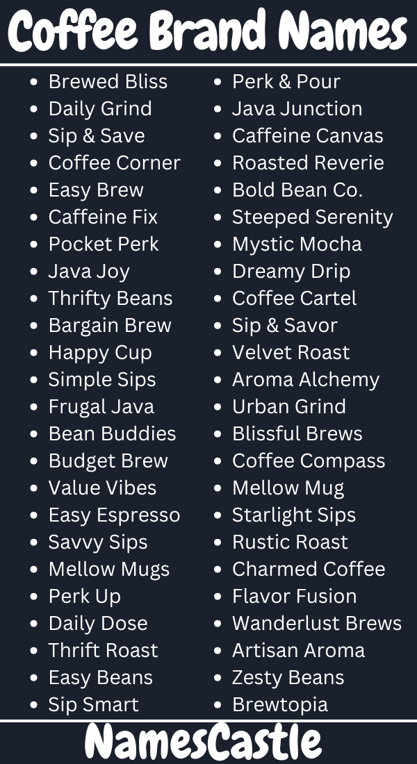 400+ Coffee Brand Names Stylish Unique Creative & Attarctive