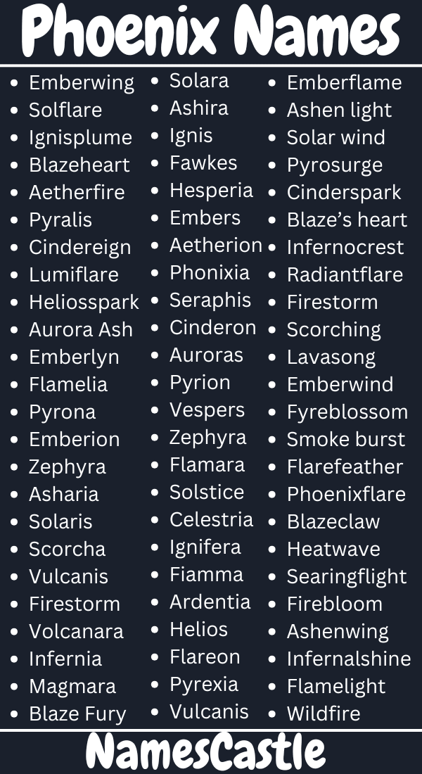 400+ Phoenix Names Creative Stylish Unique Funny Cool & Cute